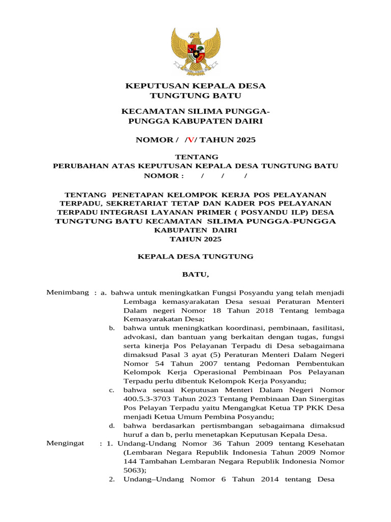 SK Posyandu ILP Desa Tungtung Batu 2025 | PDF
