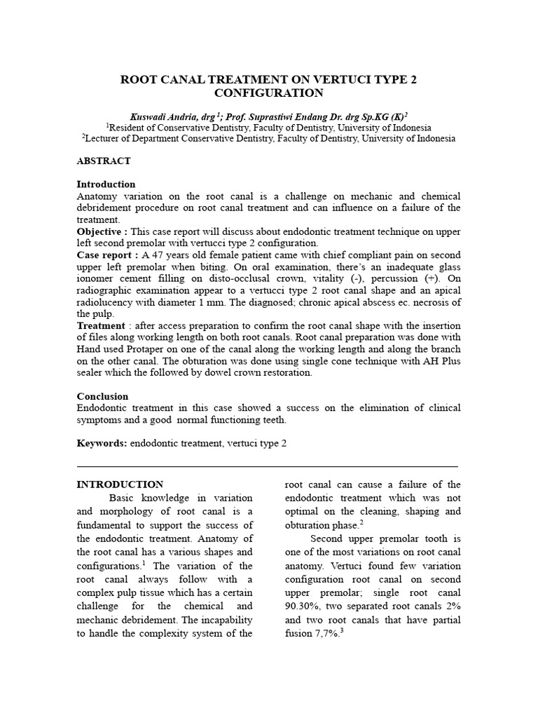 Root Canal Treatment on Vertuci Type 2 Configuration | PDF | Dentistry ...