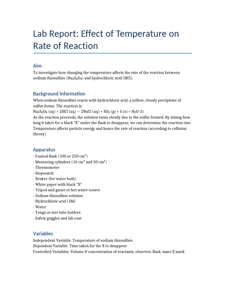 Temperature Reaction Report | PDF | Reaction Rate | Chemical Reactions
