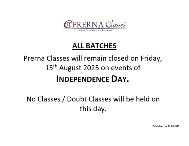 2025 - 08 - 15 - Notice - Independence Day | PDF
