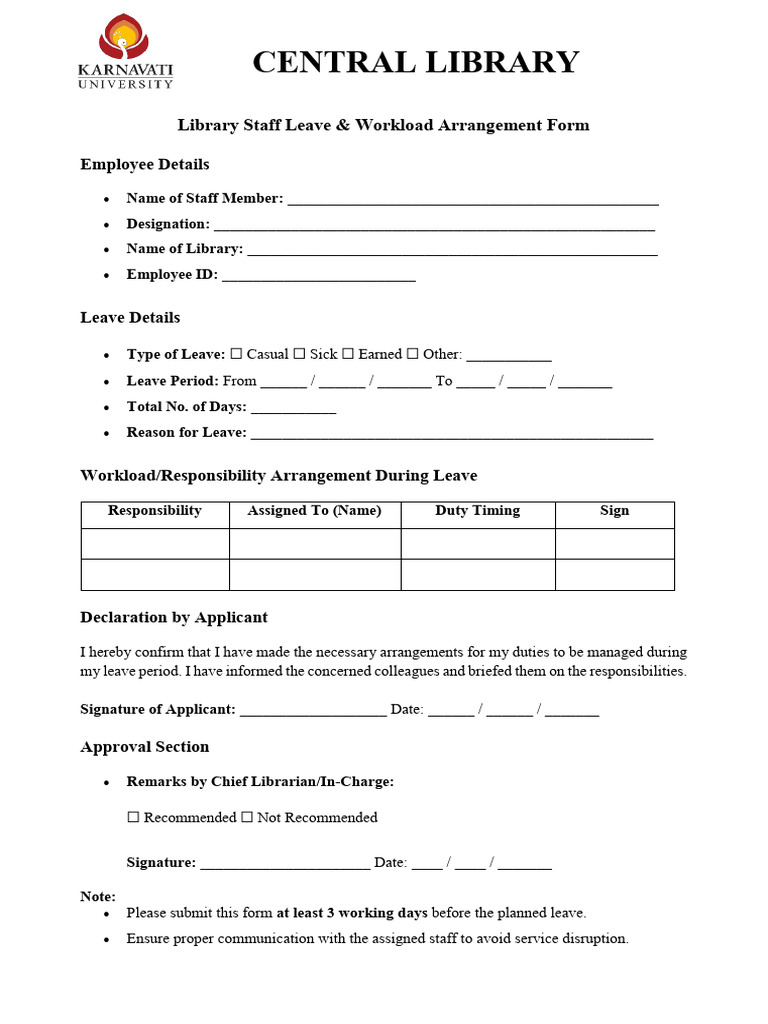 Library Leave & Workload Form | PDF