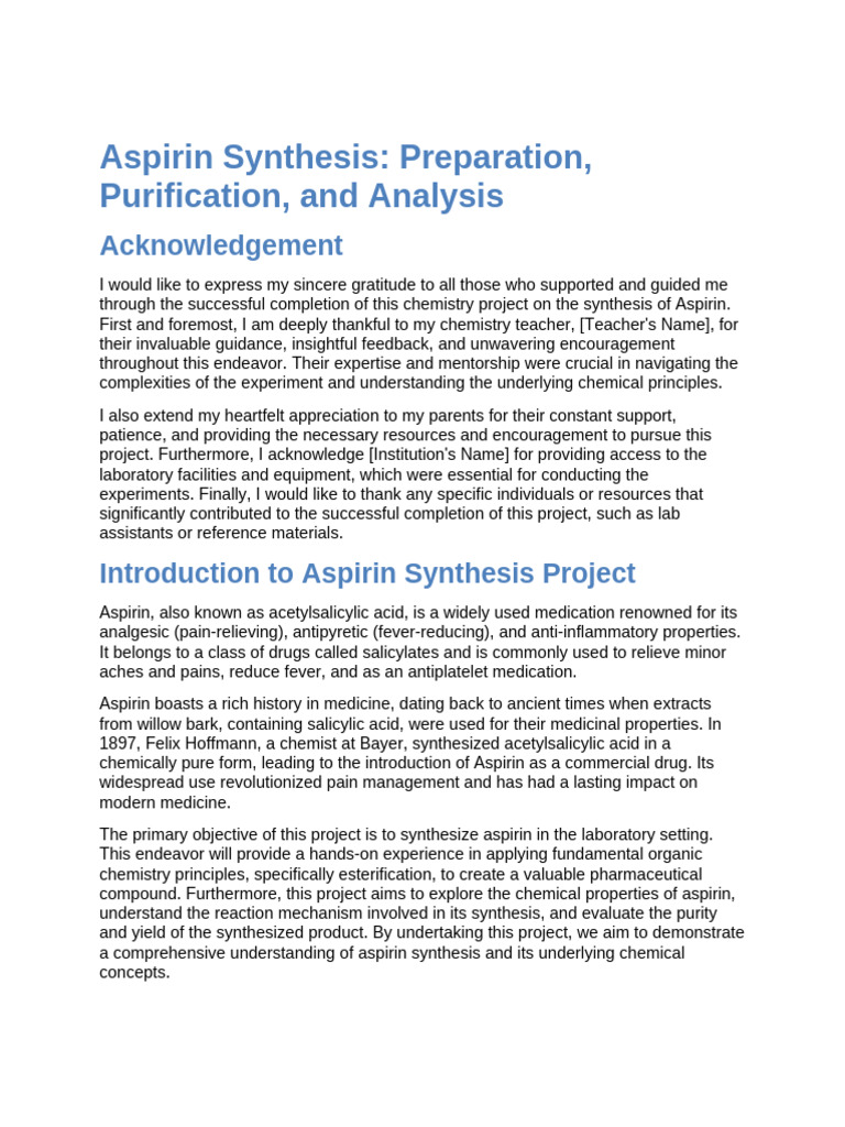 Synthesis of Aspirin Project | PDF | Ester | Aspirin