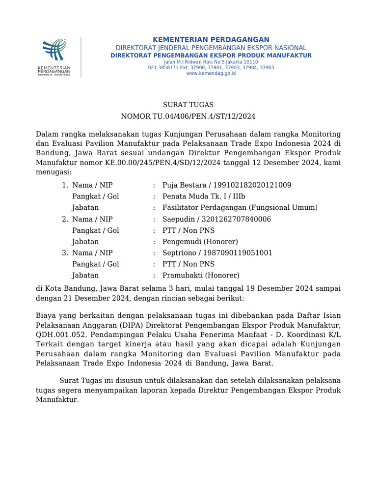 Contoh Surat Tugas | PDF