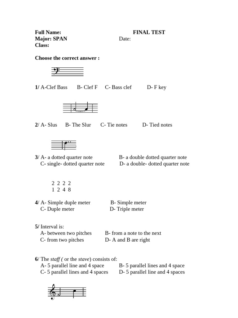 Music Theory Final Test Questions | PDF