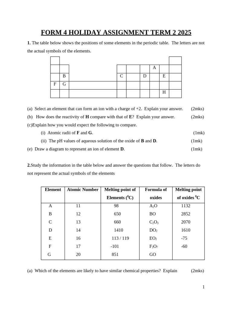 Form 4 Chemistry Holiday Assignment Term 2 2025 | PDF | Blast Furnace ...