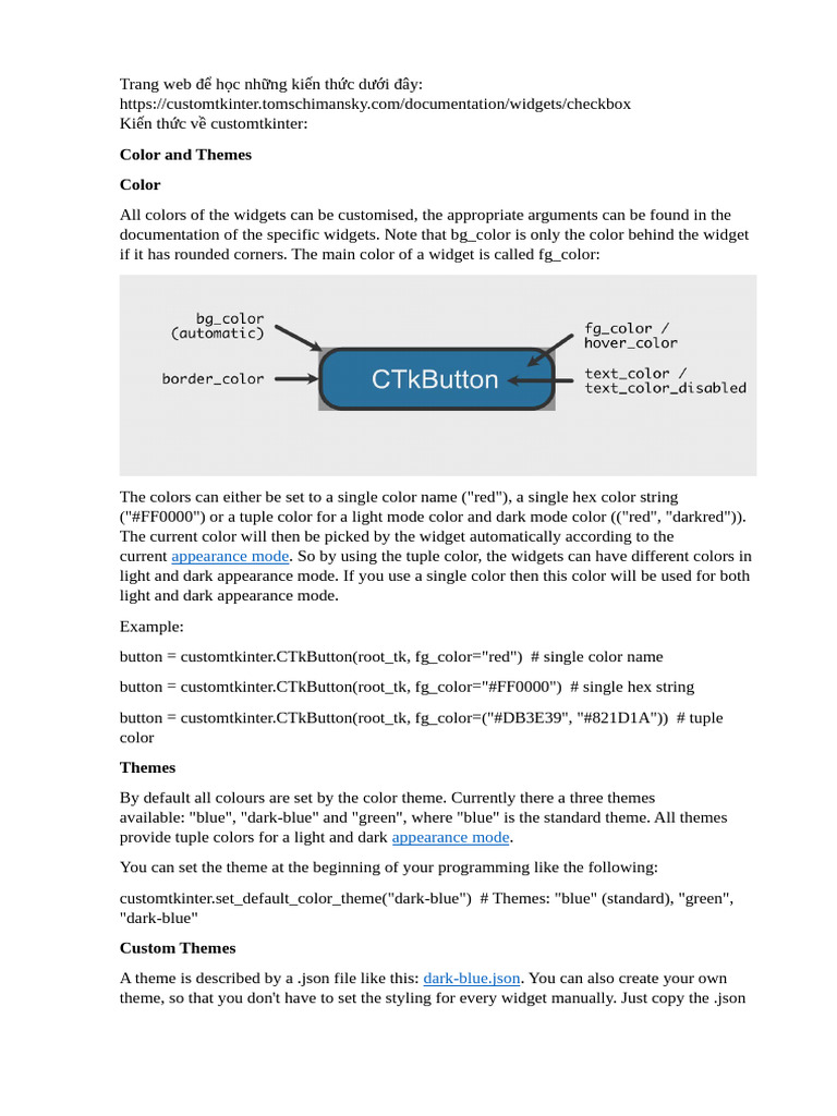 CustomTkinter Color and Theme Guide | PDF | Computer File | Directory ...