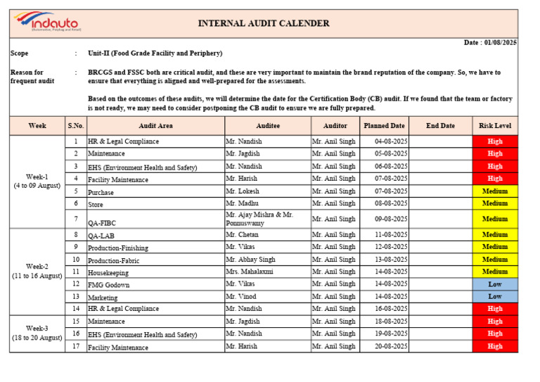 Internal Audit Calendar | PDF | Audit | Accounting