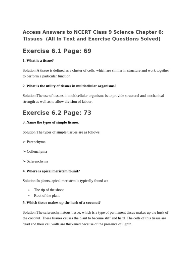 Access Answers To NCERT Class 9 Science Chapter 6 | PDF | Tissue (Biology) | Muscle