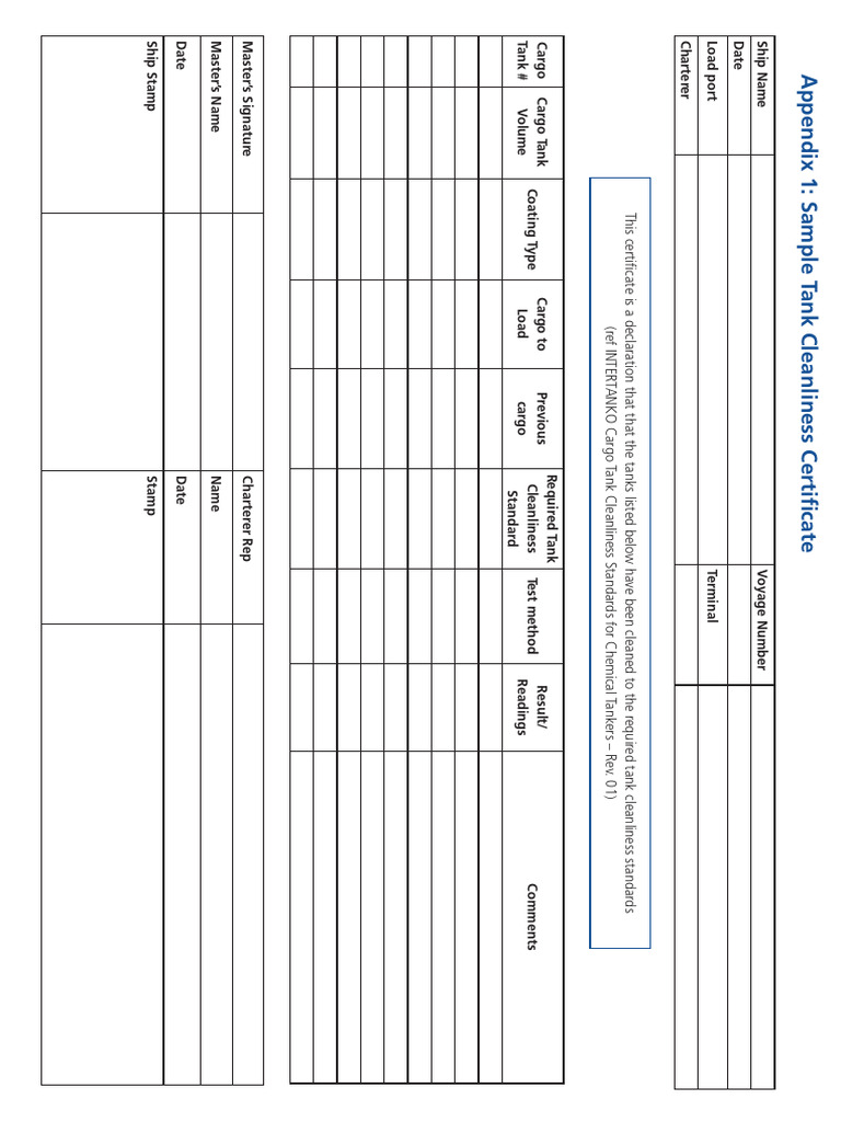 Tank Cleanliness Certificate Template | PDF