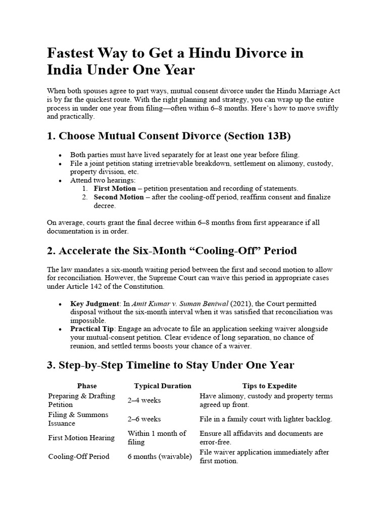 Fastest Hindu Divorce Process in India | PDF | Divorce | Alimony
