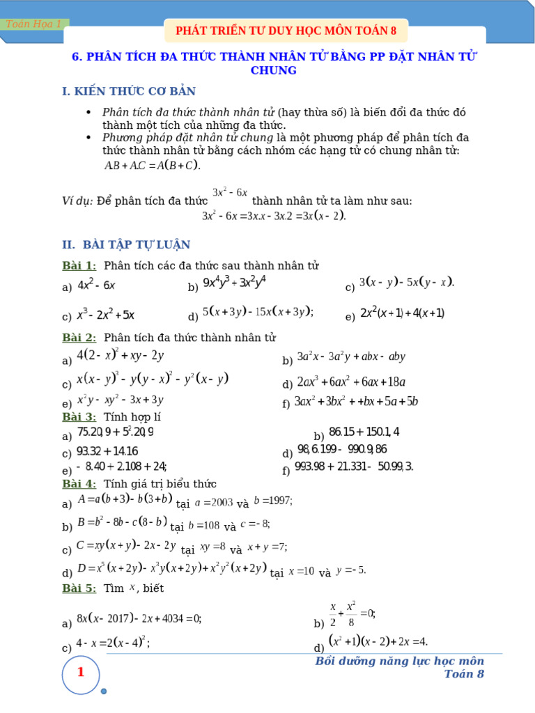 C1_06 Phan Tich Da Thuc Thanh Nhan Tu Bang PP Dat Nhan Tu Chung | PDF