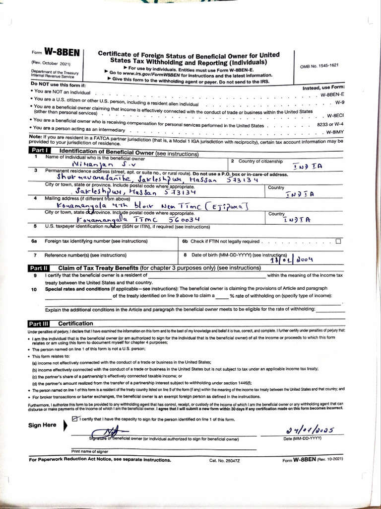 w8 Form | PDF