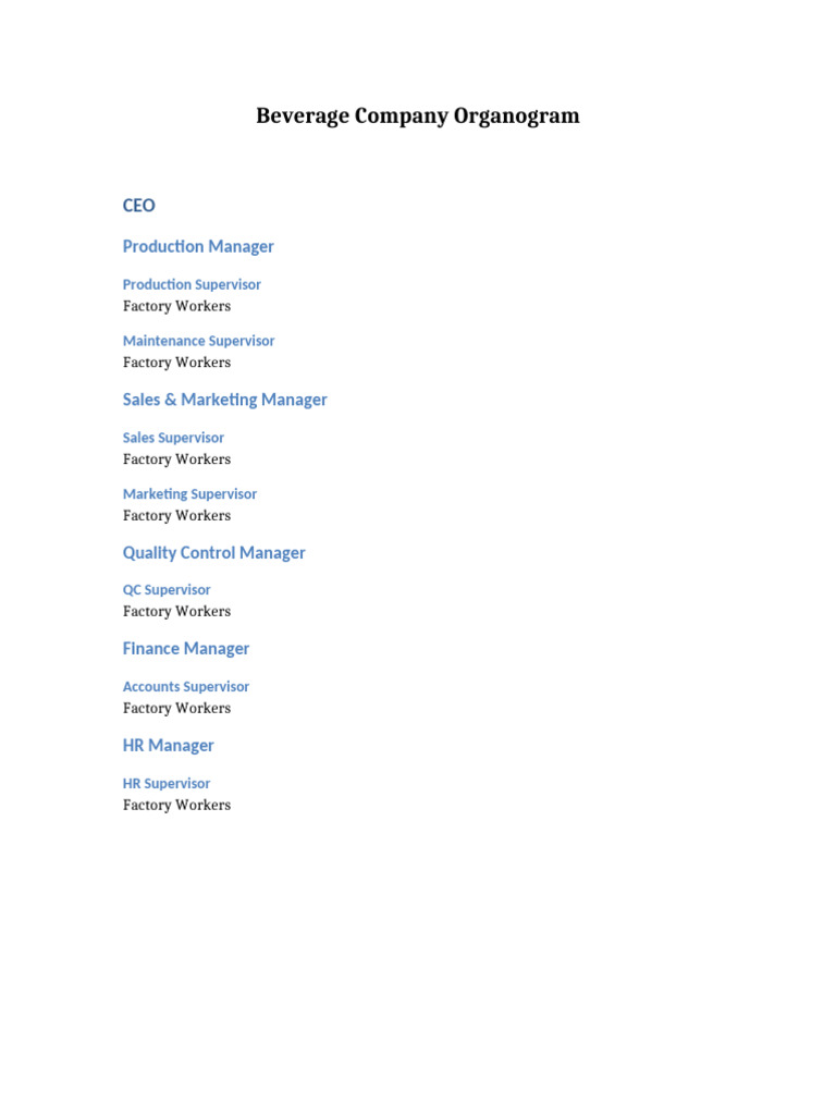 Beverage Company Organizational Structure | PDF
