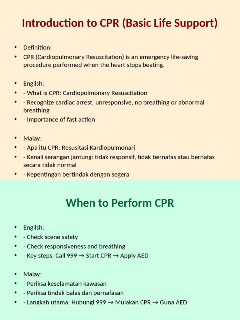 CPR Bilingual Slides Colorful | PDF | Cardiopulmonary Resuscitation | Heart
