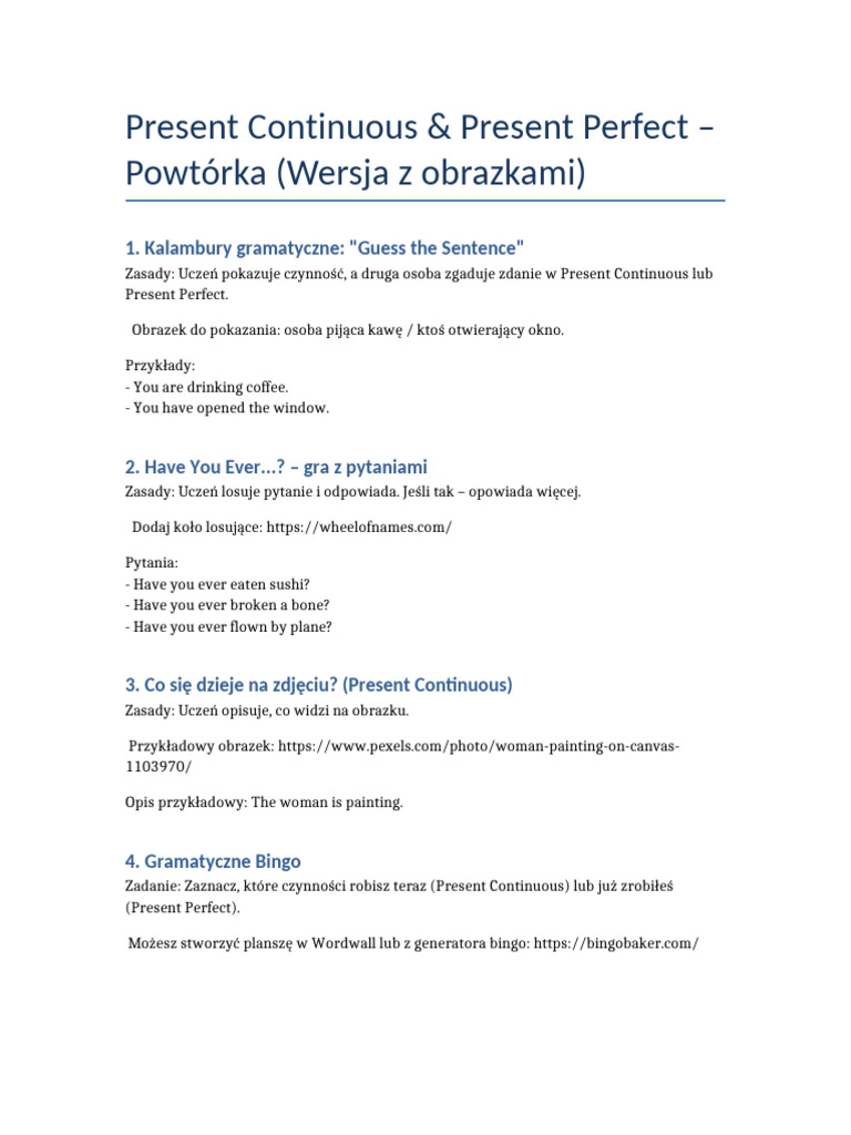 Present Continuous and Perfect Visual Review | PDF