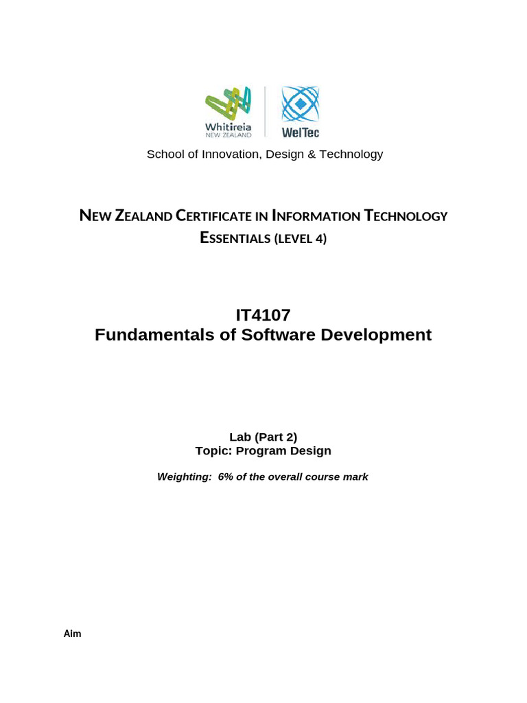 IT4107 Lab 2 - Program Design - 25T2 | PDF | Algorithms | Computer Programming