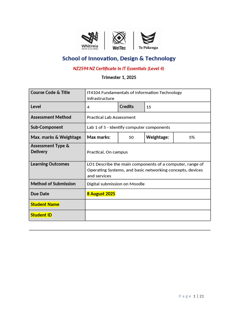 IT4104 Computer Components Lab Assessment | PDF | Office Equipment ...