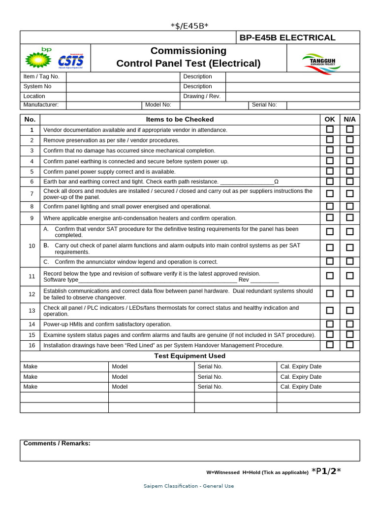 E45B - Control Panel Test (Electrical) | PDF | Computer Engineering ...