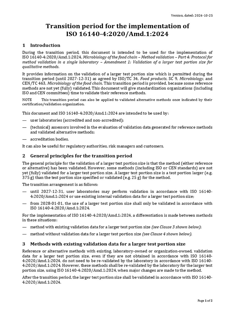 Transition Period For The Implementation of ISO 16140-4-2020-Amd.1-2024 ...