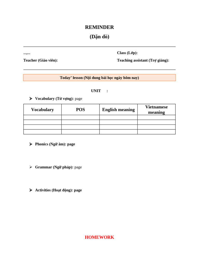 Reminder - Unit - Lesson | PDF