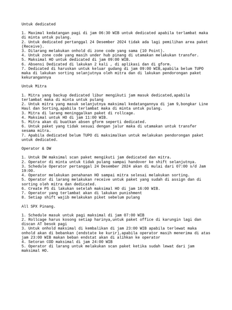 Aturan Operasional Dedicated dan Mitra | PDF