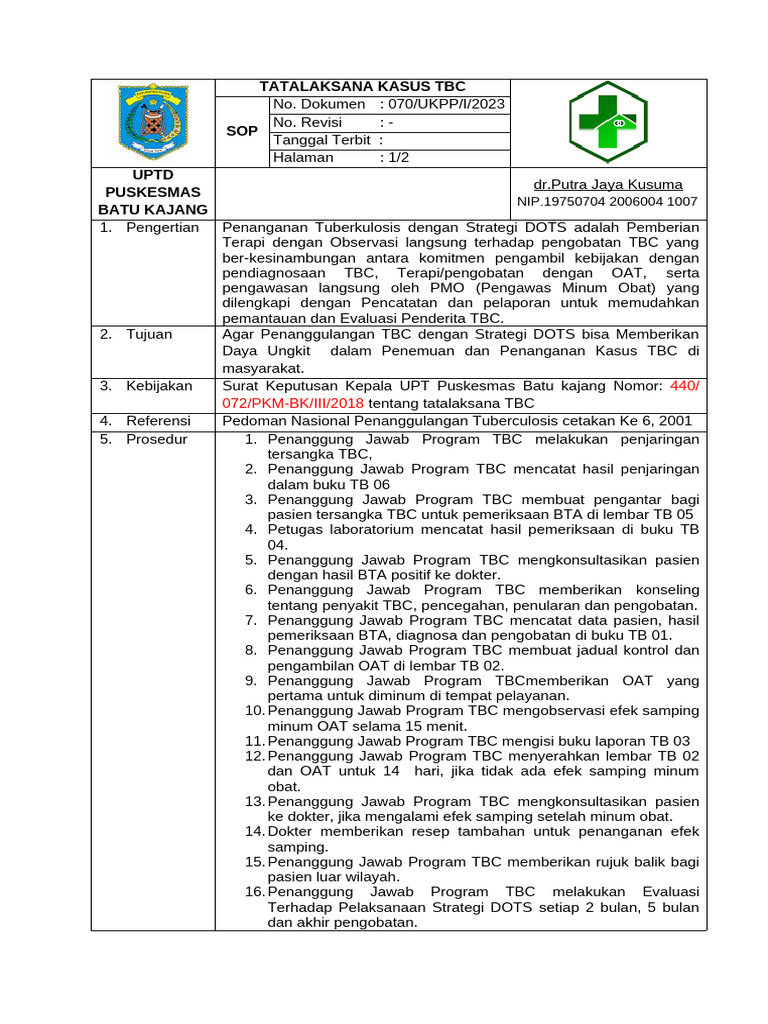(070) Sop Penatalaksanaan Kasus Tbc | PDF