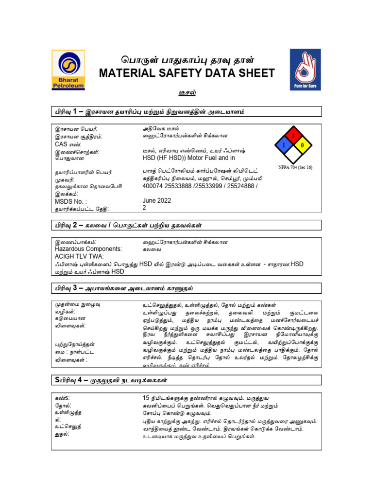 BP Diesel Msds | PDF