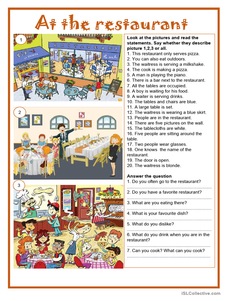Restaurant Picture Descriptions | PDF
