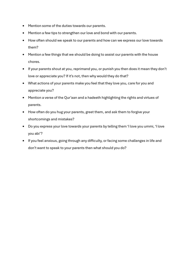 Questions (Respecting Our Parents) | PDF