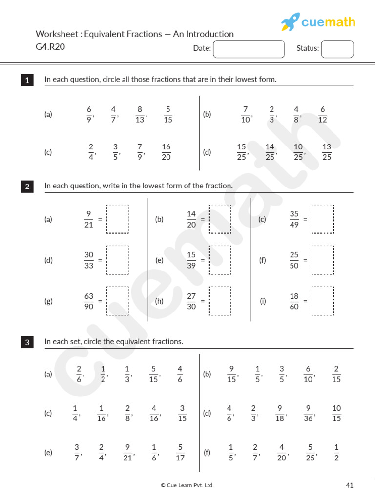 4th Grade Equivalent Fractions Worksheet | PDF | Mathematical Concepts ...