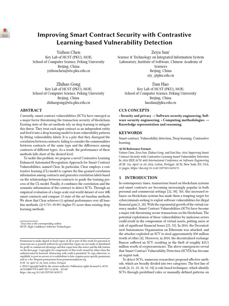Improving Smart Contract Security With Contrastive Learning-Based ...