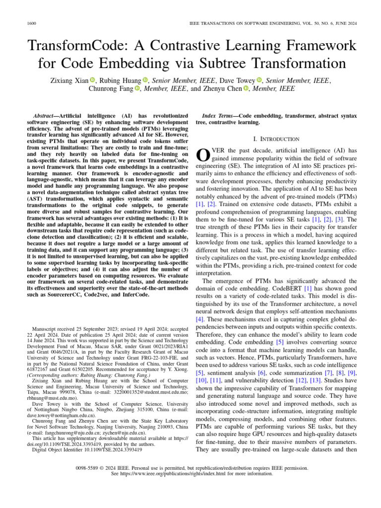 TransformCode A Contrastive Learning Framework For Code Embedding Via ...