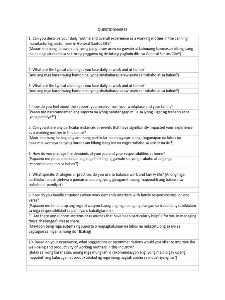 Questionnaires | PDF