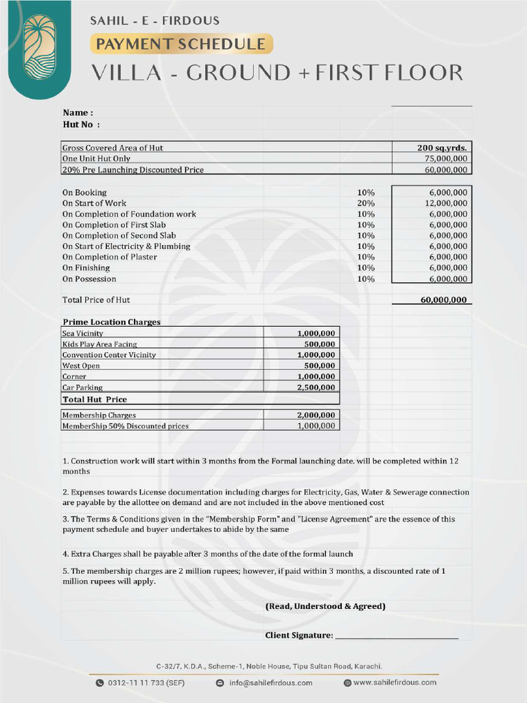 Villa Floor Plan & Payment Schedule | PDF