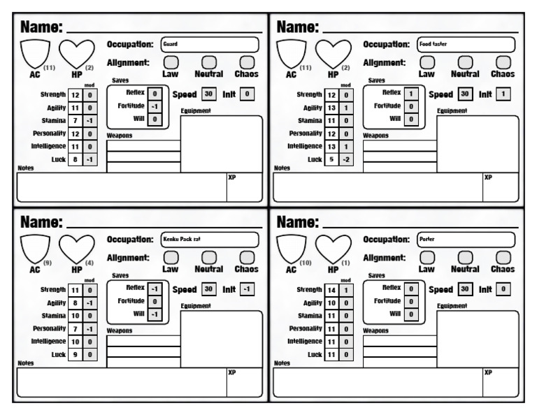 DCC Character Sheet Template | PDF