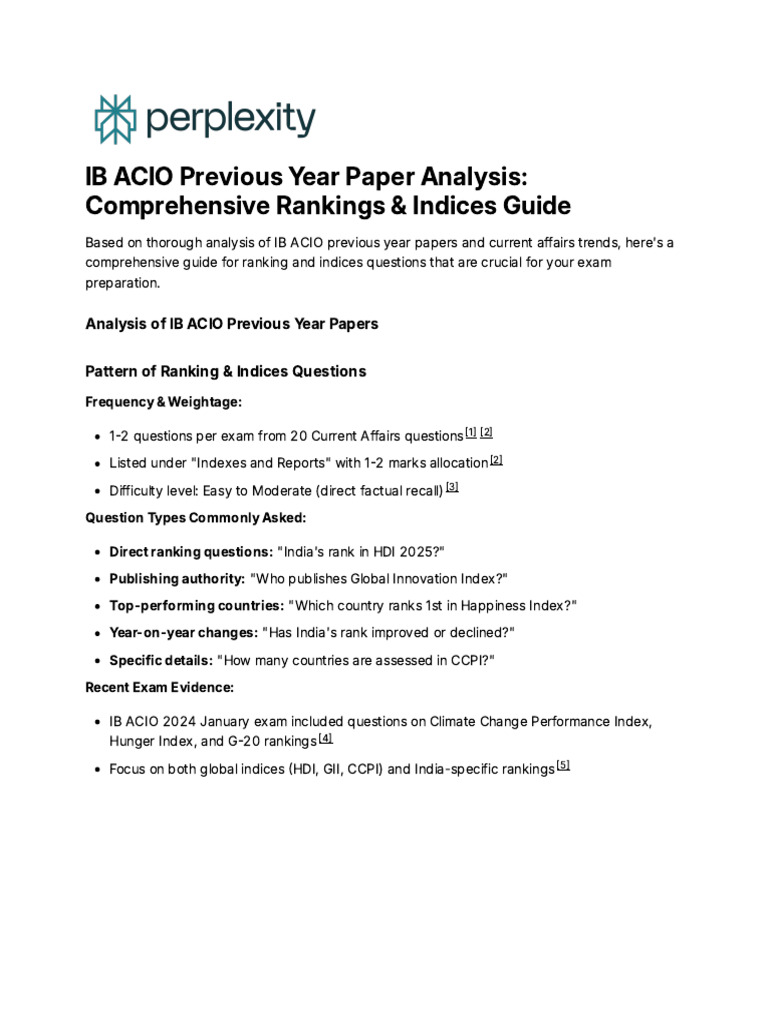 IB ACIO Previous Year Paper Analysis - Comprehensiv | PDF | Human ...