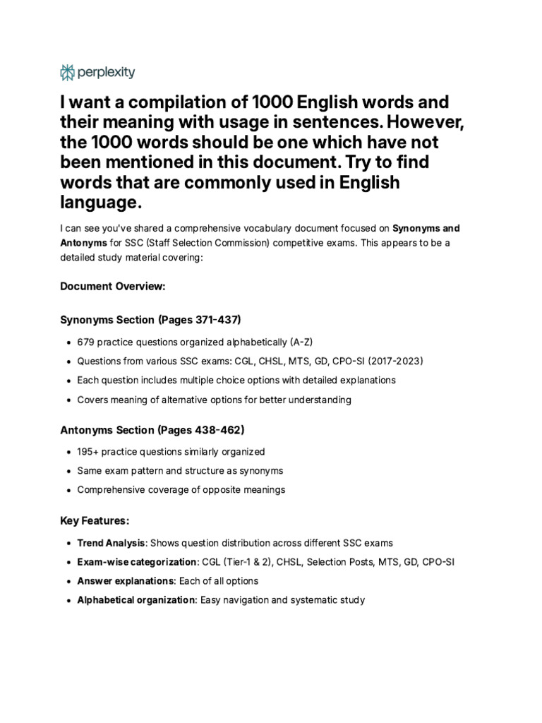 I Want A Compilation of 1000 English Words and The | PDF