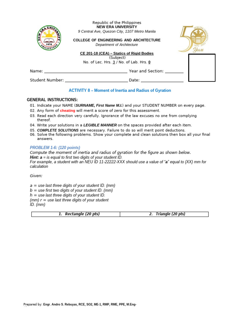 Activity 8 Moment of Inertia and Radius of Gyration | PDF | Classical Geometry | Geometry