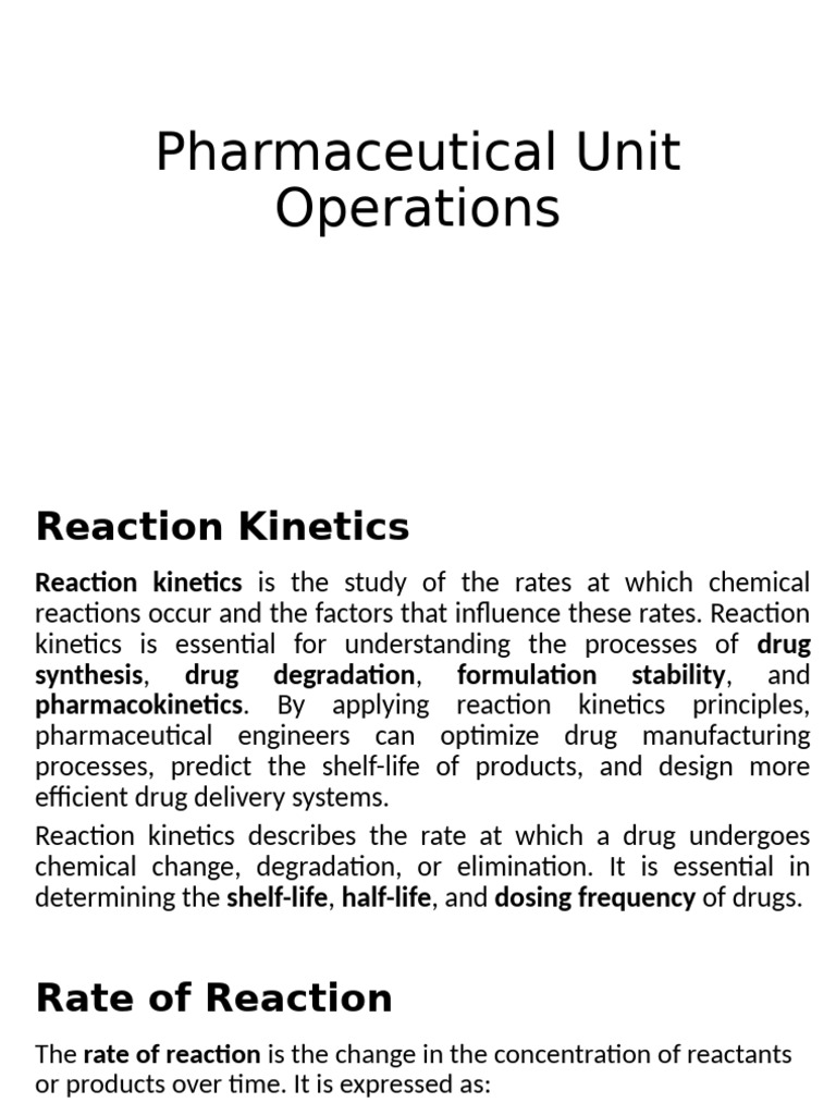 Pharmaceutical Unit Operations | PDF | Reaction Rate | Chemical Kinetics