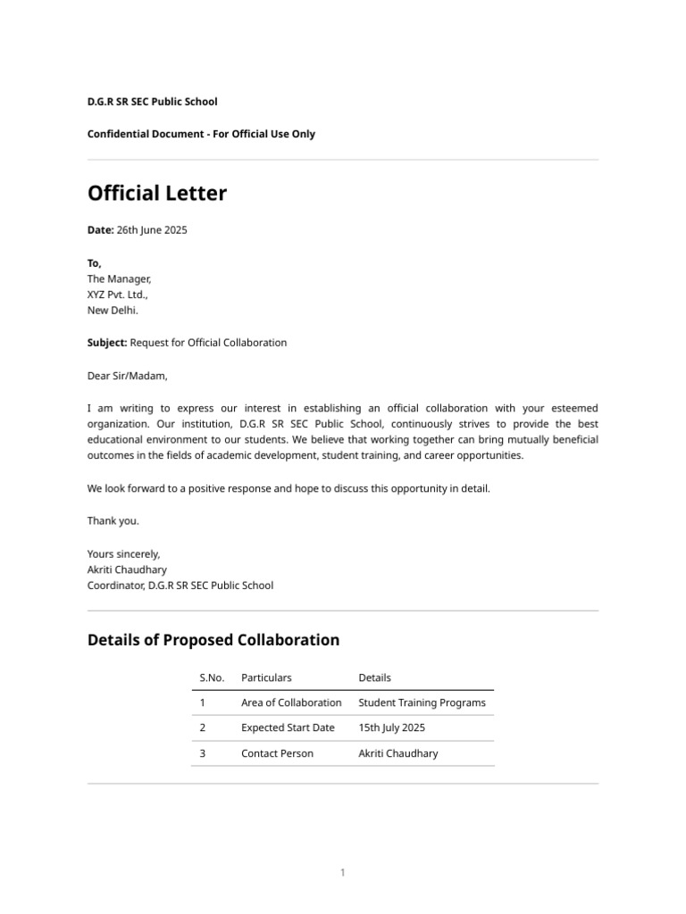 Collaboration Request from D.G.R SR SEC School | PDF