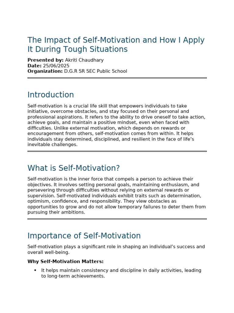 Self-Motivation in Tough Situations | PDF | Psychological Resilience ...