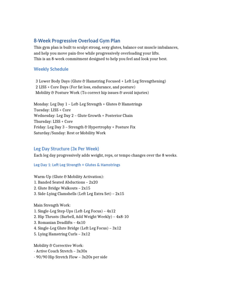 8-Week Progressive Overload Gym Plan | PDF | Weight Training ...