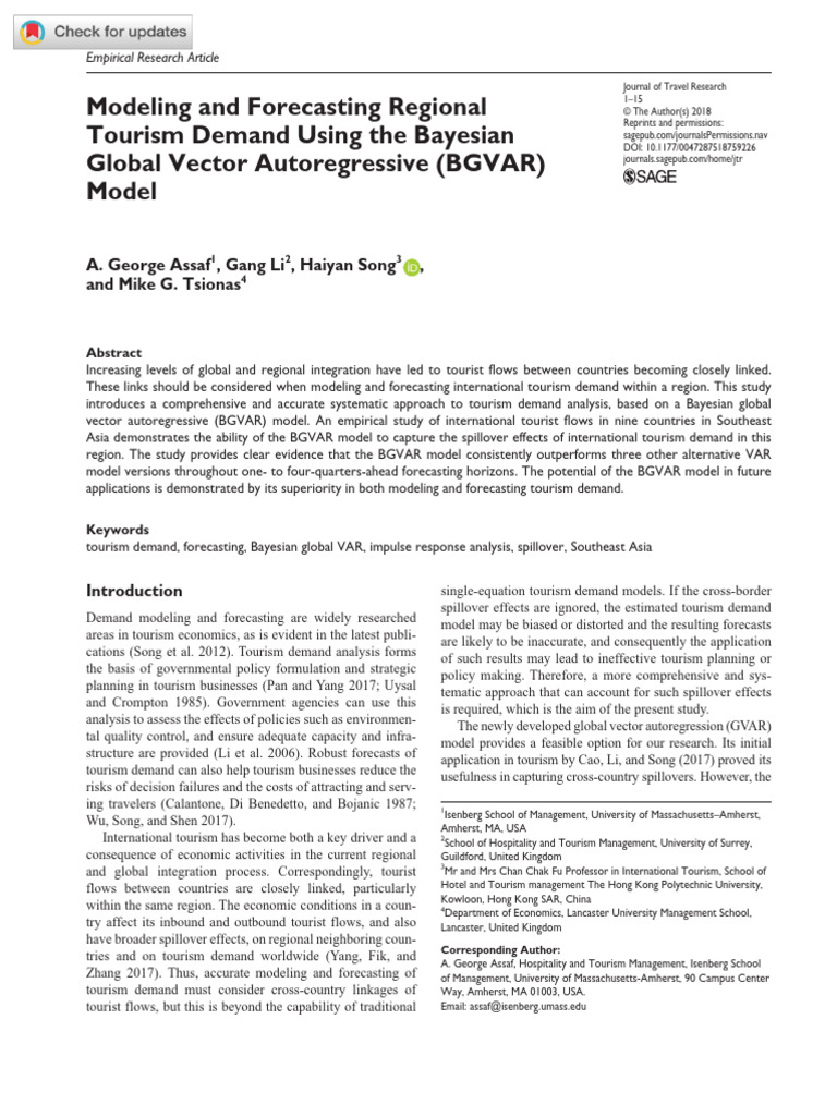 Modeling and Forecasting Regional Tourism Demand Using the Bayesian Global Vector Autoregressive ...