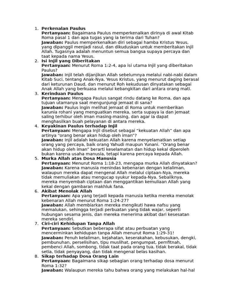 Soal Cerdas Cermat Dari Kitab Roma | PDF