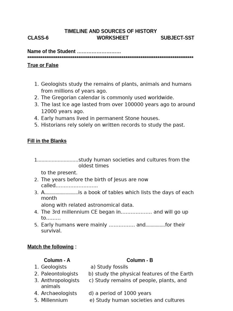 Class 6 History Timeline Worksheet | PDF | Calendar | Common Era