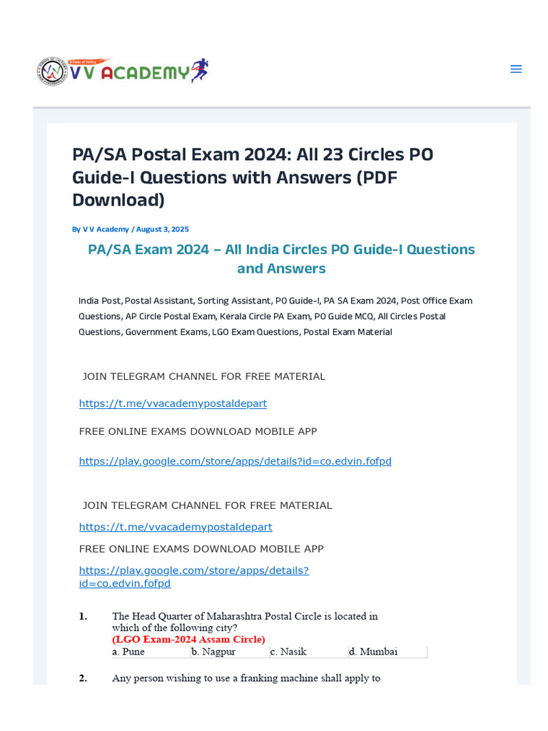 PA/SA Postal Exam 2024 Guide | PDF | Mail | Postage Stamp