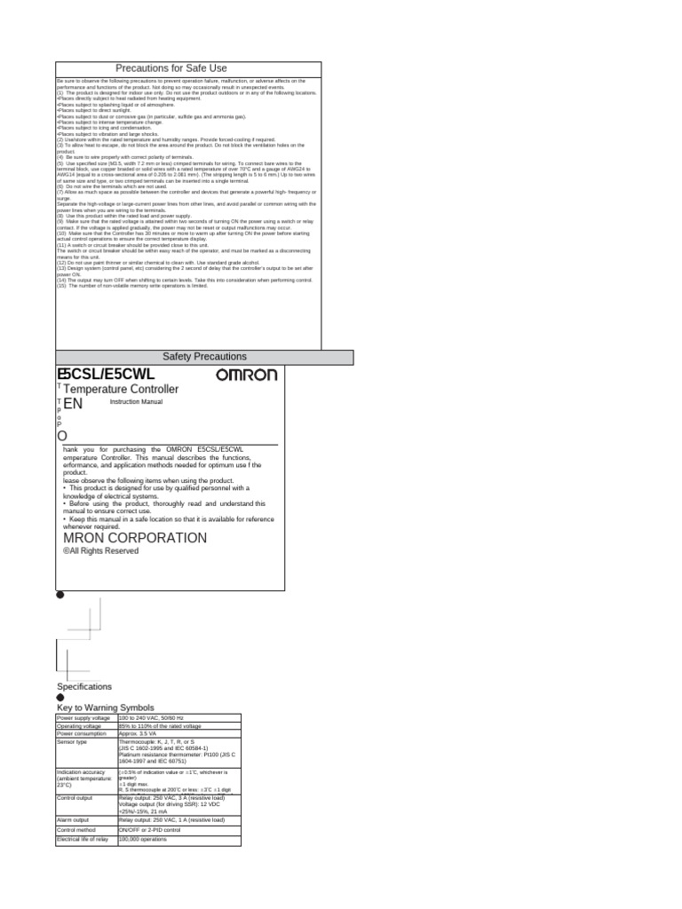 Manual Omron E5 CWL | PDF | Thermocouple | Relay