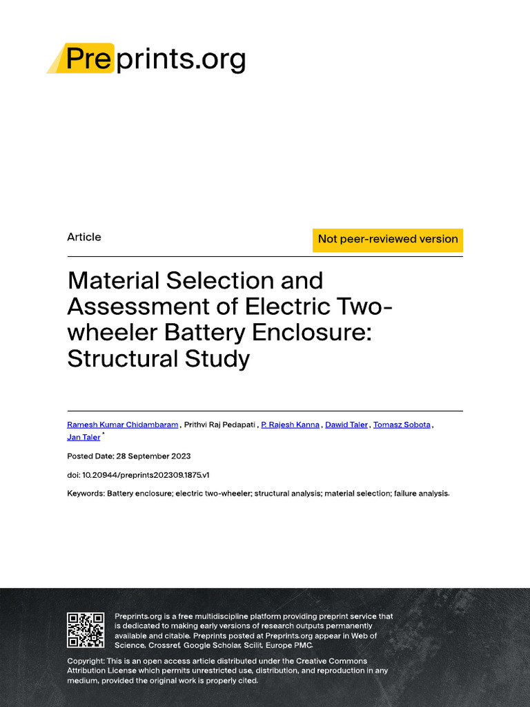 Electric Two-Wheeler Battery Enclosure Study | PDF | Electric Vehicle ...