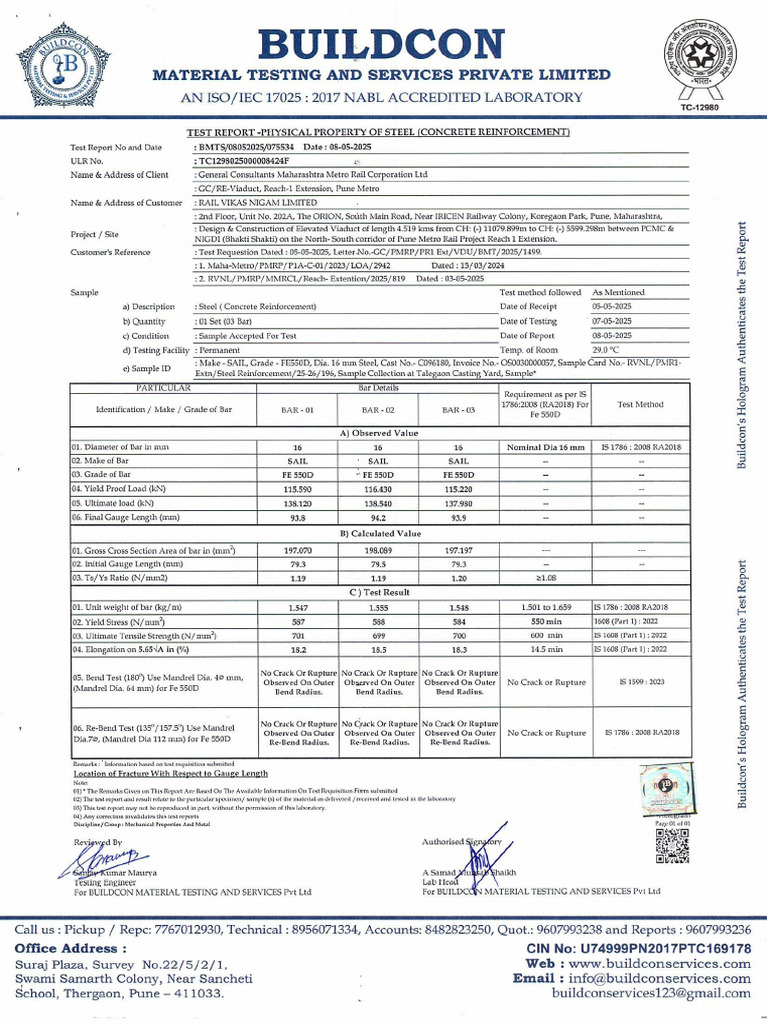 Siddhivinayak Precast Test Report | PDF