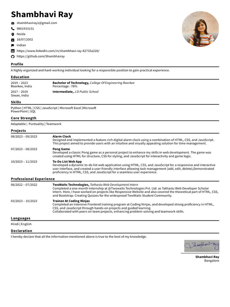 Shambhavi Ray FlowCV Resume 20241113 | PDF | Web Development | Java Script